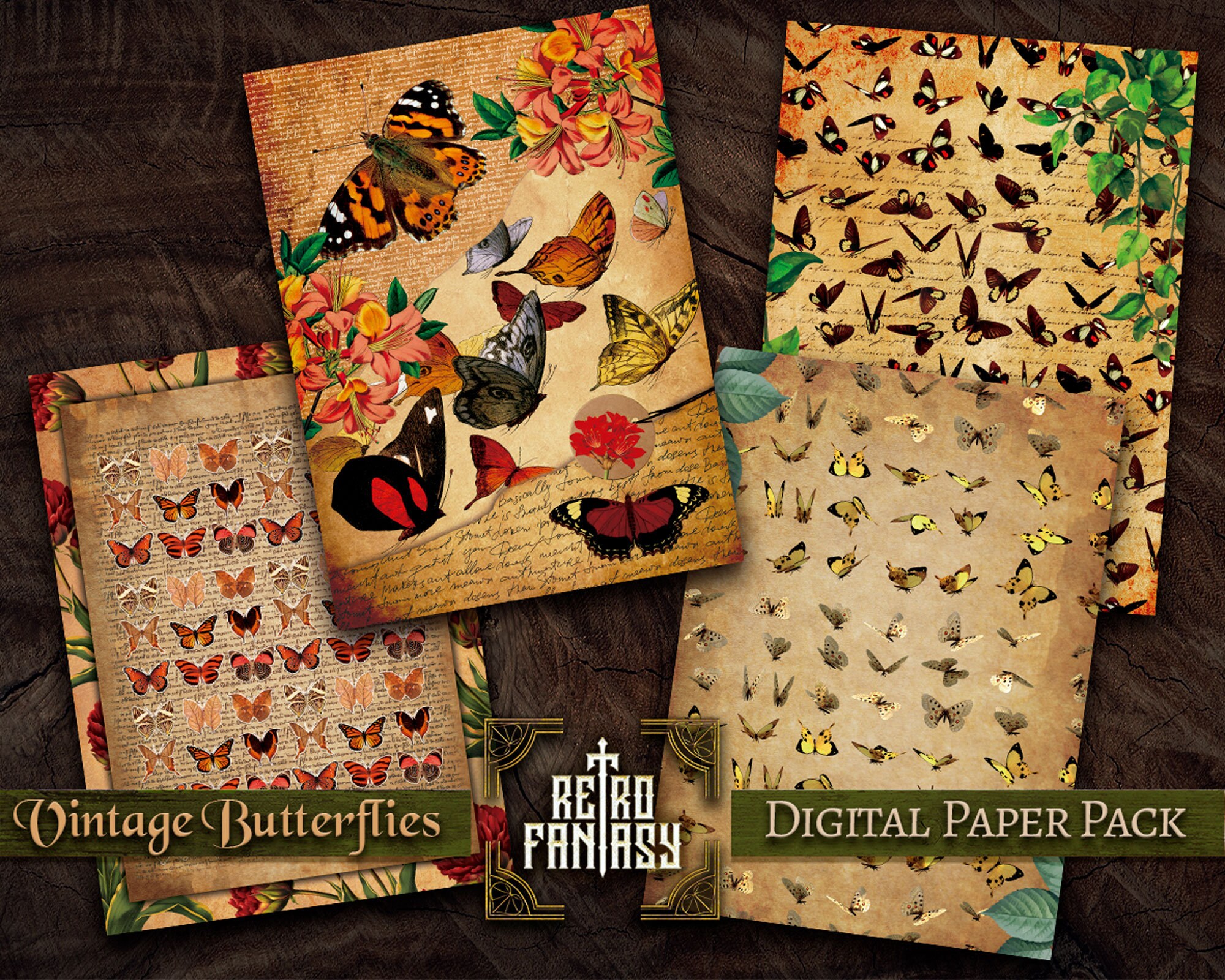 Vintage Butterflies Digital Paper Pack • Butterfly Junk Journal Kit ...