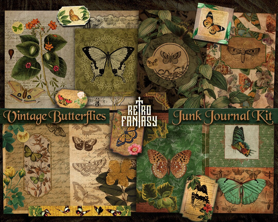 Vintage Butterflies Digital Journal Kit • Butterfly Junk Journal Kit ...