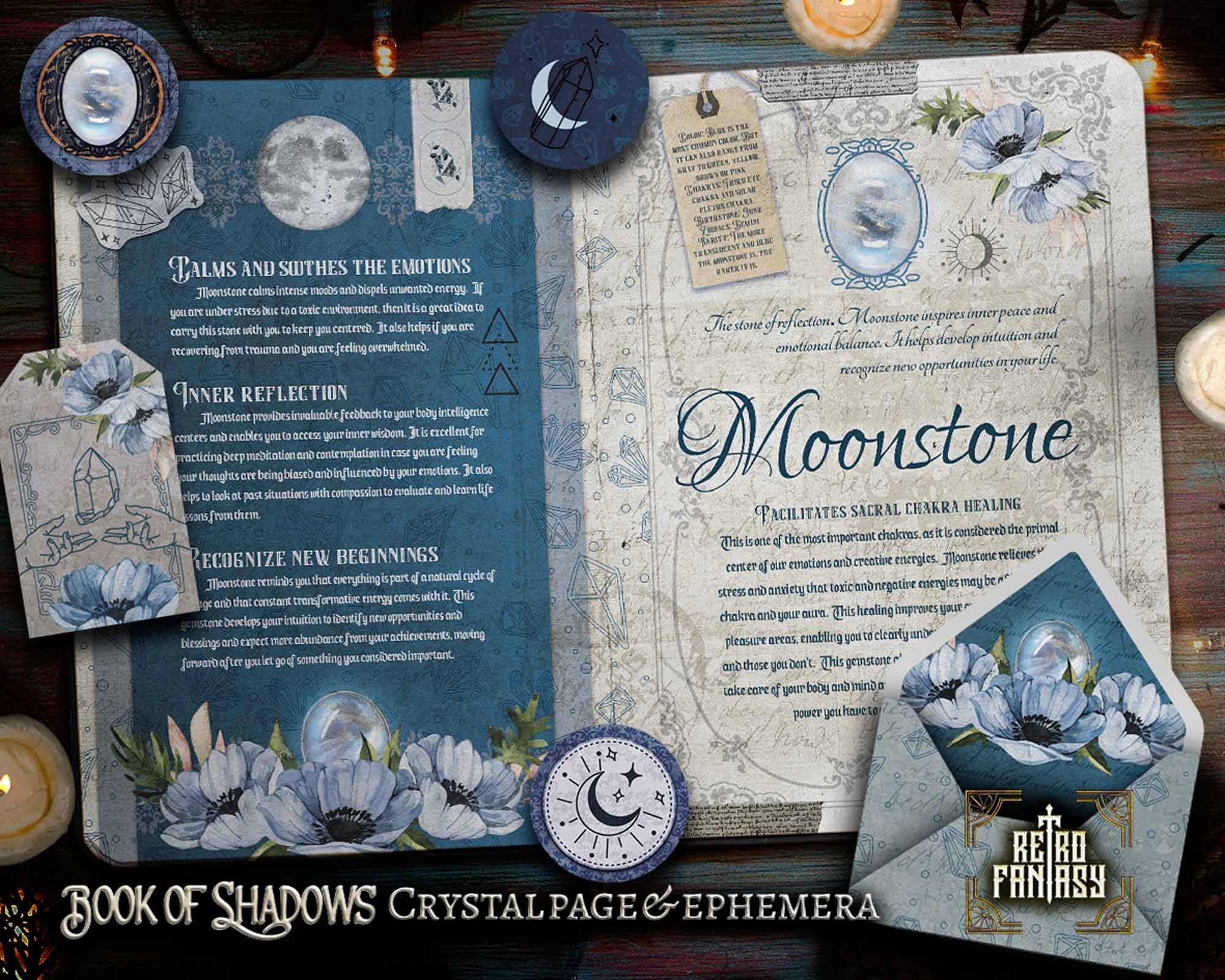 Printable MOONSTONE Pages & Ephemera Book of Shadows - Etsy