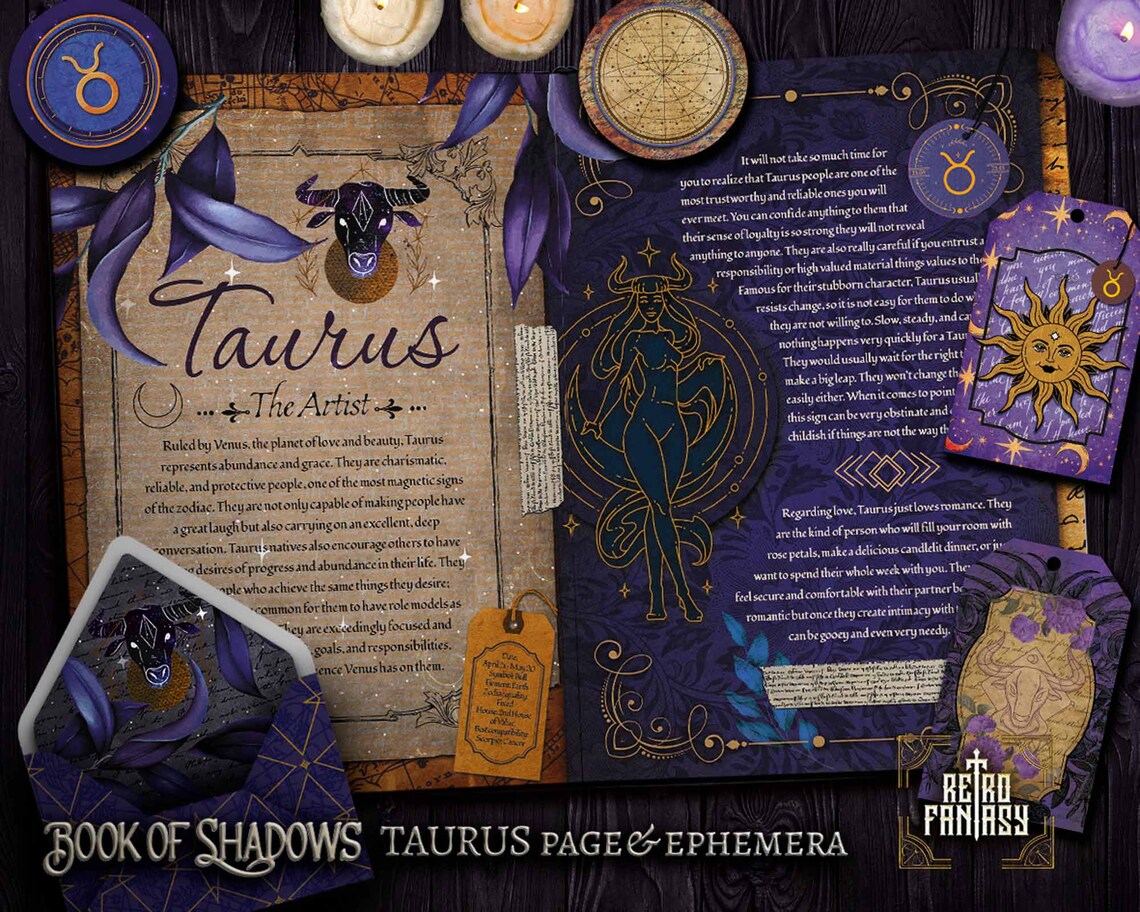Printable TAURUS Pages & Ephemera Book of Shadows ZODIAC | Etsy