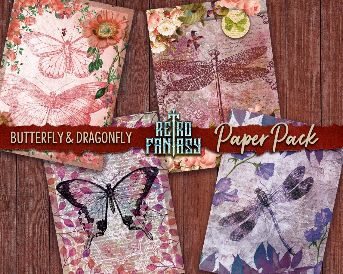 Butterfly and Dragonfly Paper Pack INSTANT Download Set 8 | Etsy