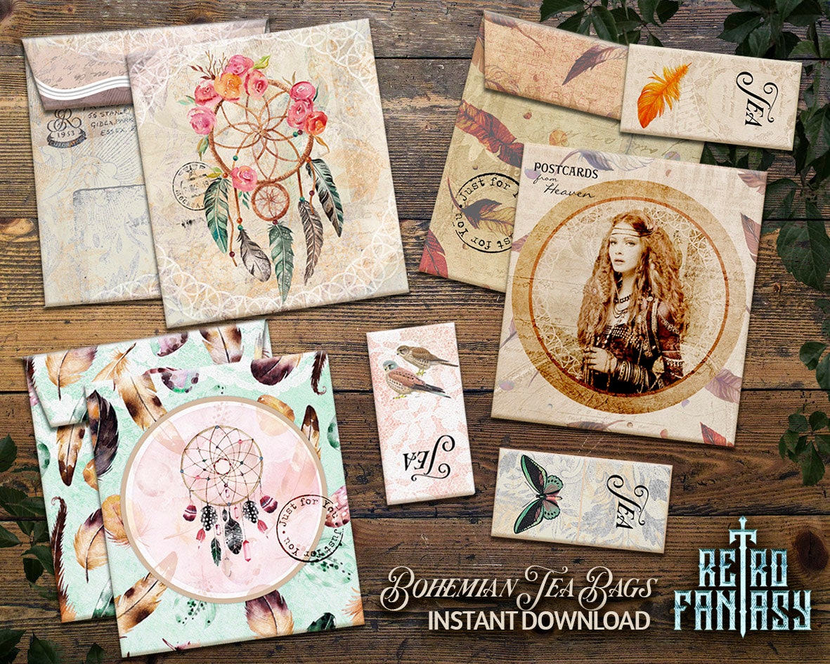 Printable Bohemian Vintage Tea Bags Envelopes Boho Tea Bags - Etsy
