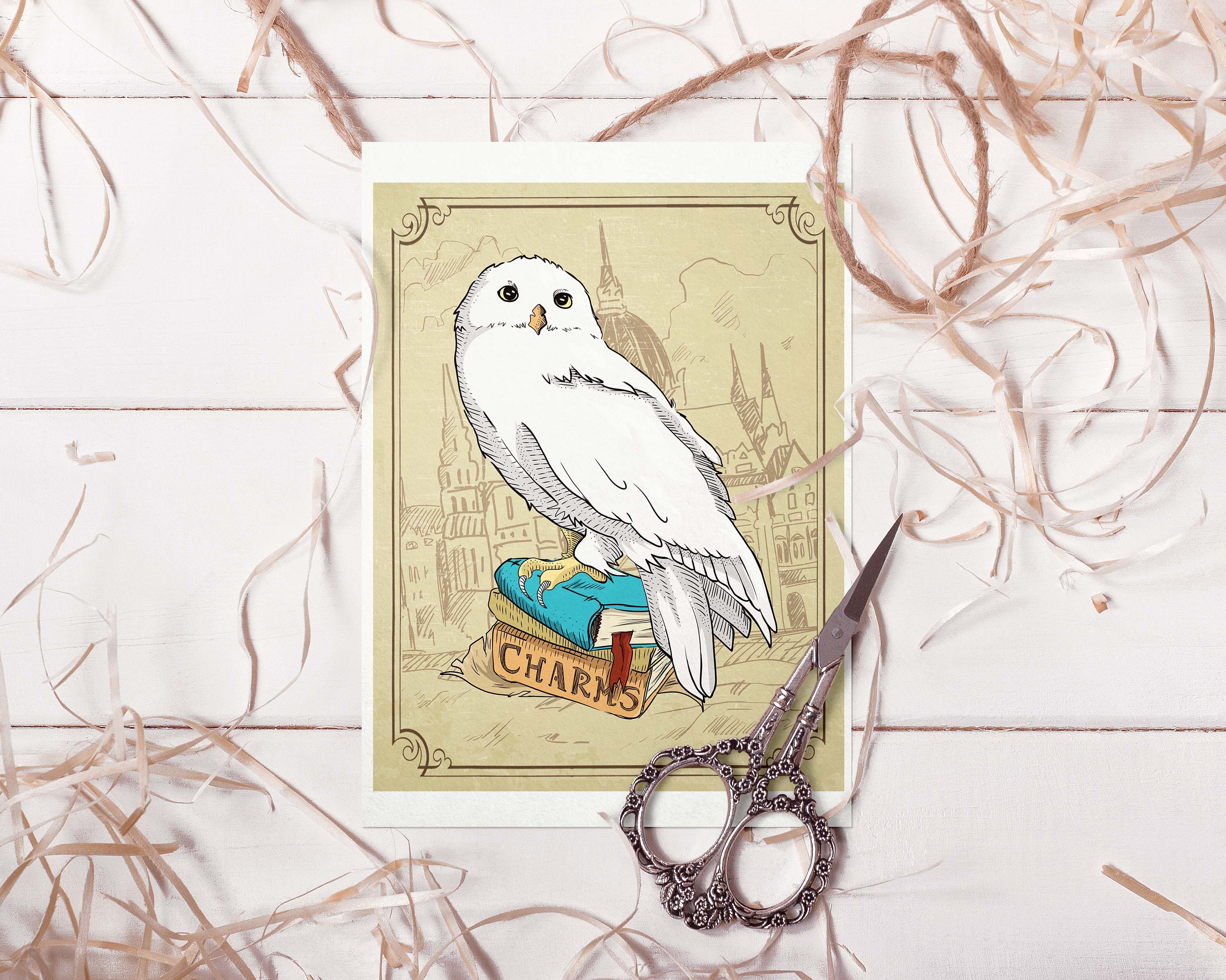 Wizard Poster White owl wizard print Owl Wall Art School | Etsy