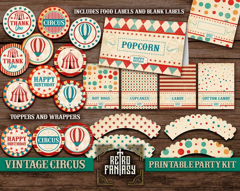 Vintage Circus Party Pack Decor • INSTANT Download • Decorations ...