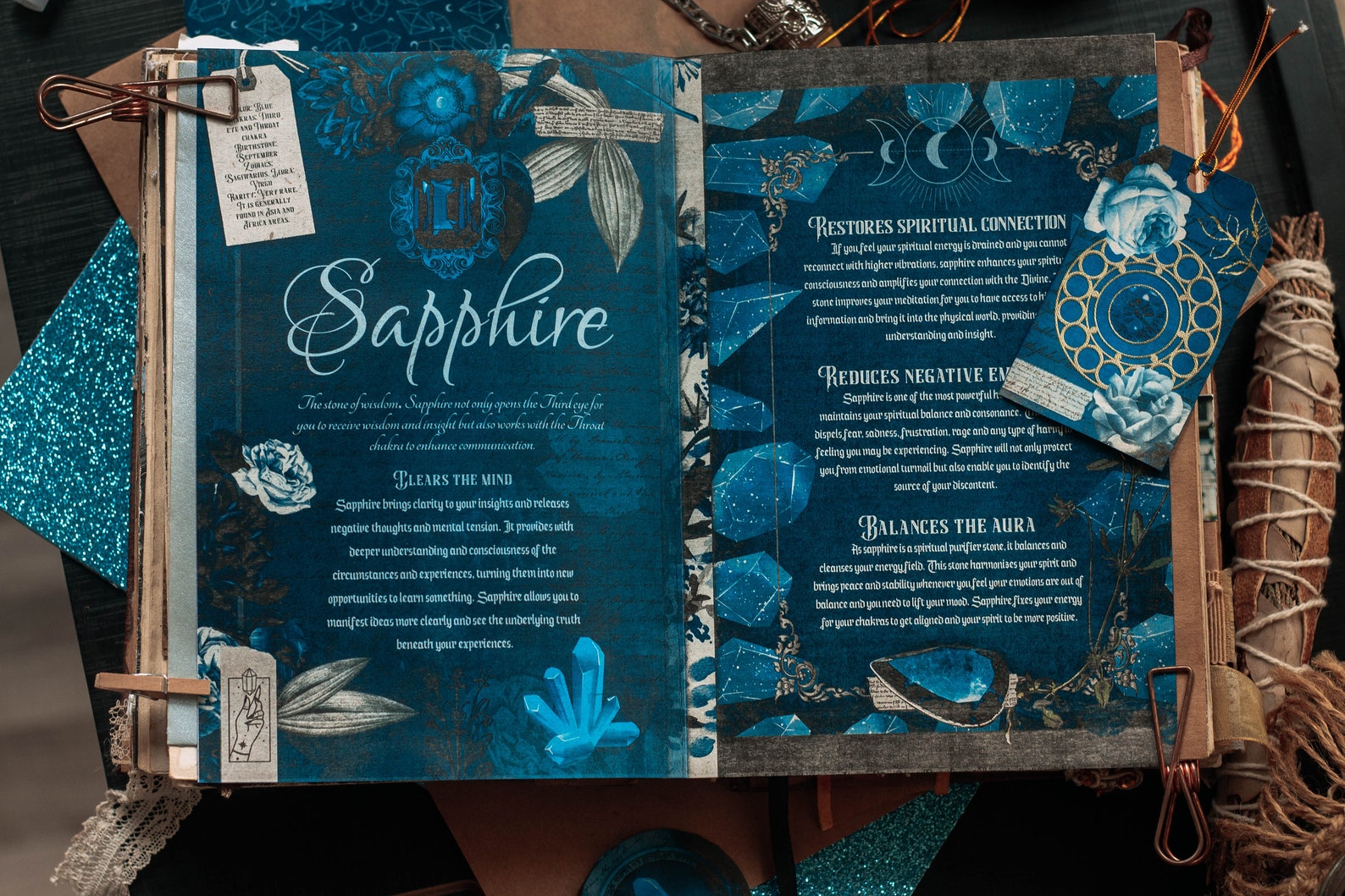 Printable SAPPHIRE Pages & Ephemera • Book of Shadows • CRYSTALS ...
