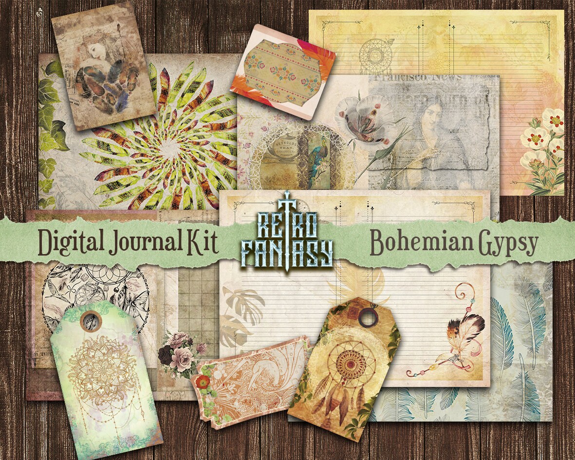 Bohemian Journal Digital Kit Printable Boho Journal Gypsy - Etsy