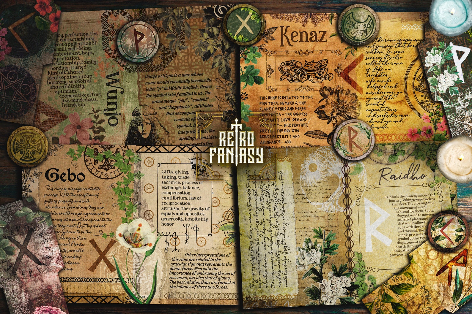 Viking Runes Journal Pages VOL 2 Raidho Kenaz Gebo | Etsy