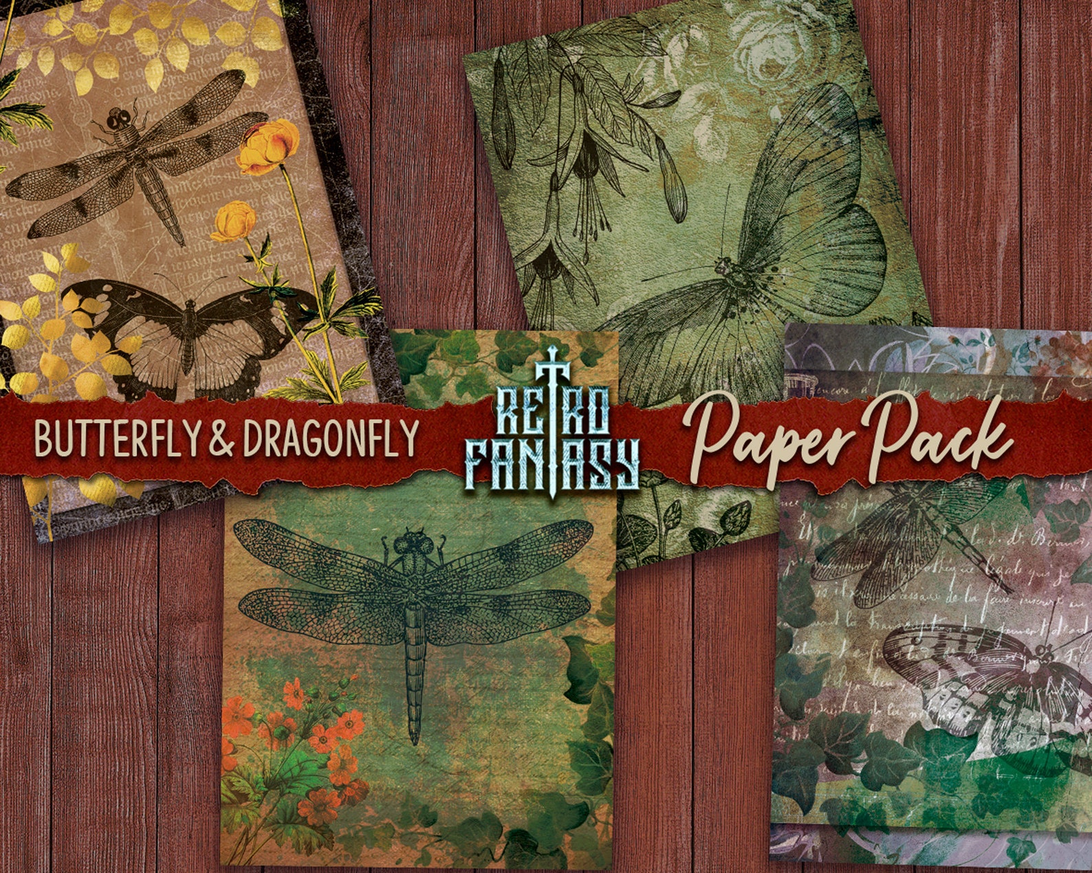 Butterfly and Dragonfly Paper Pack • INSTANT Download • Set 8 Colorful ...