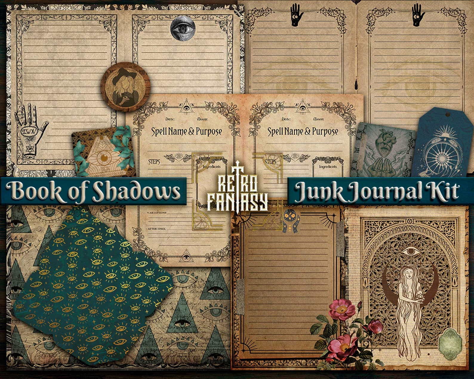 Book of Shadows Fortune Teller Junk Journal Kit Printable • TEMPLATE ...