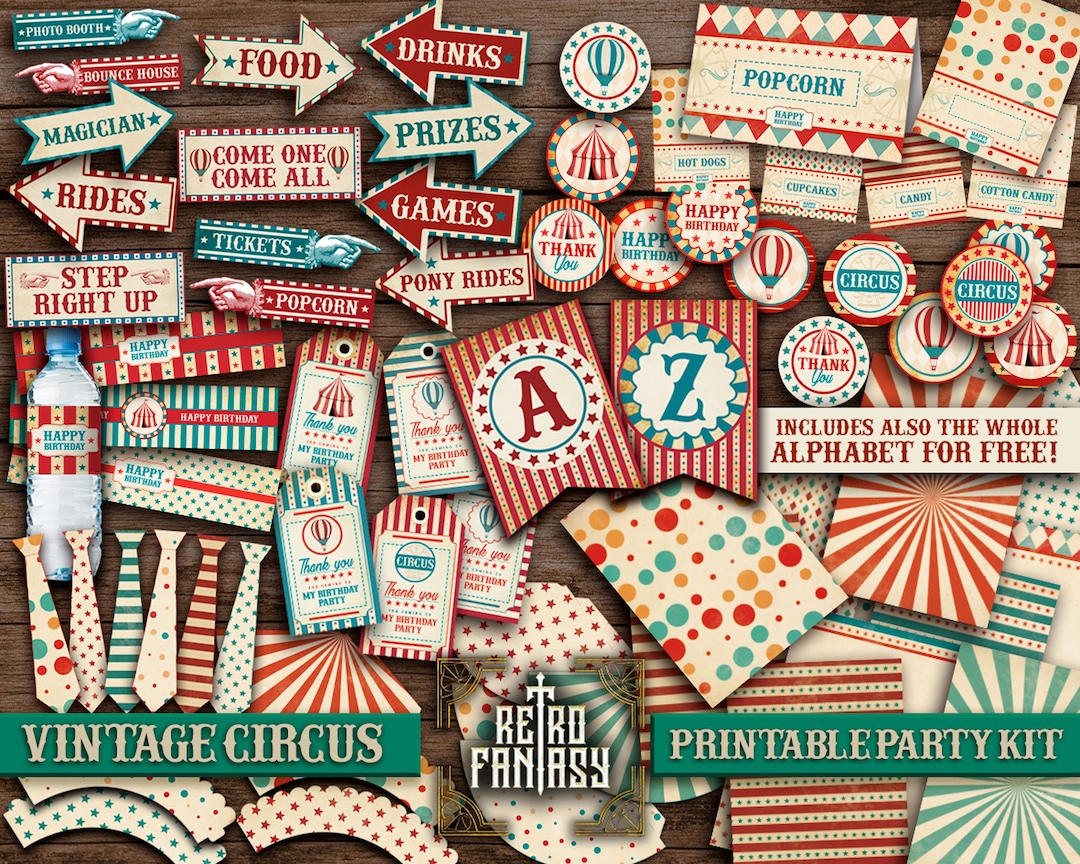 Vintage Circus Party Pack Decor • INSTANT Download • Decorations ...