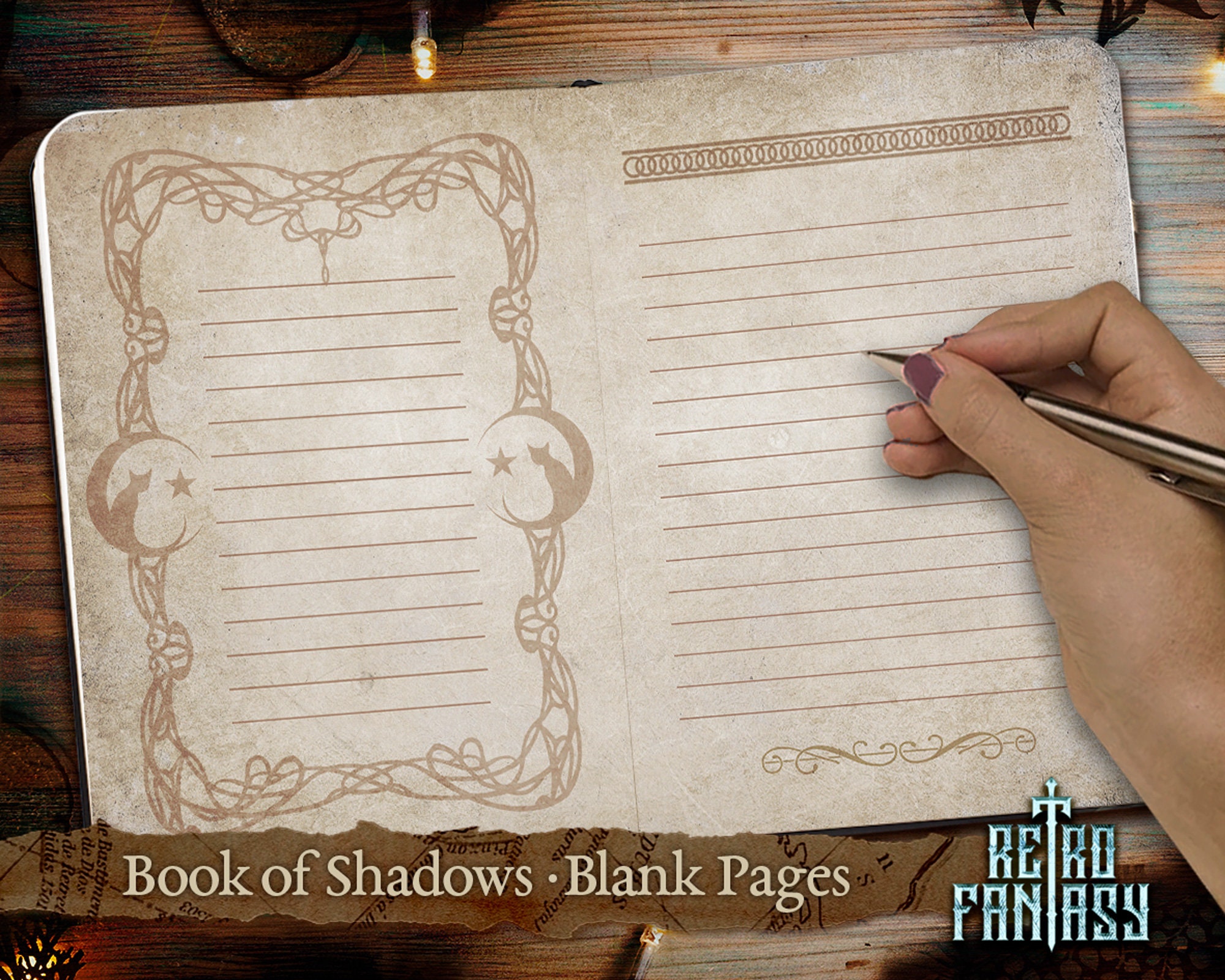 Book of Shadows Blank Pages Moon Cat Journal pages | Etsy