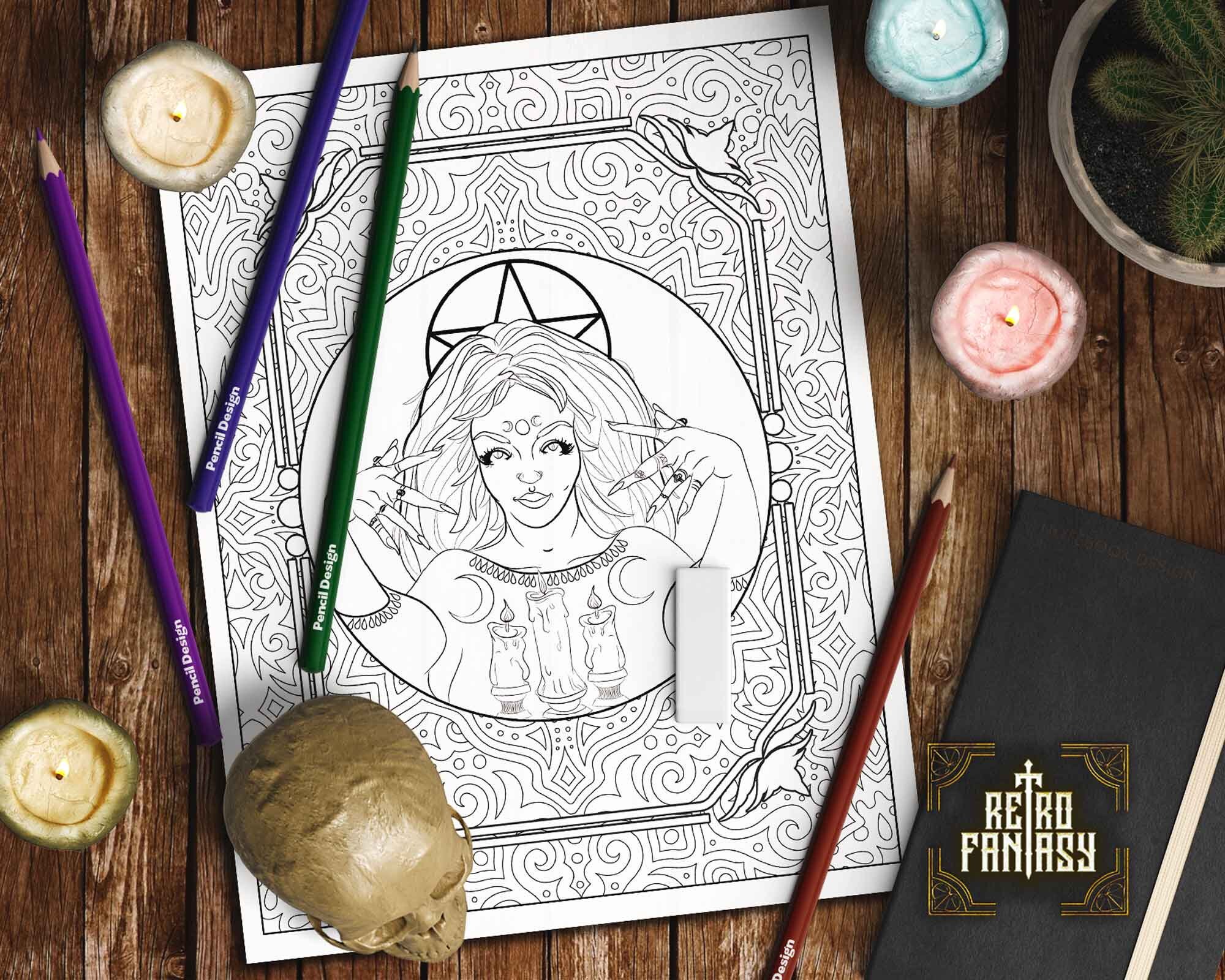Witch Coloring page Printable Colouring Book of shadows | Etsy