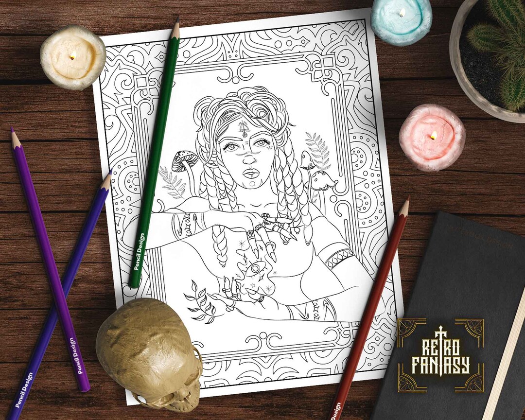 Mushroom Witch Coloring Page • Printable • Colouring Book of Shadows ...