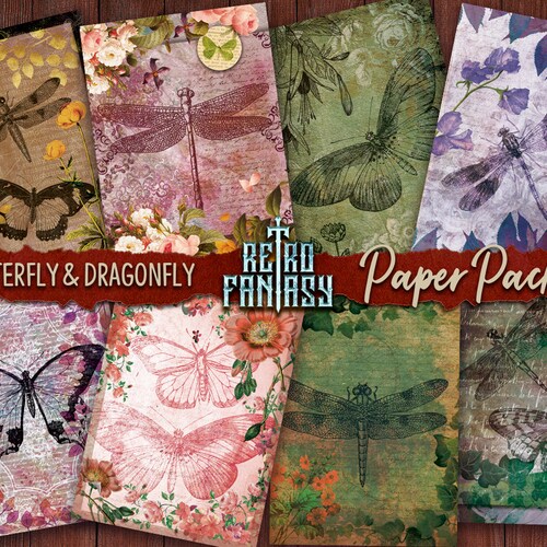 Butterfly and Dragonfly Paper Pack INSTANT Download Set 8 - Etsy