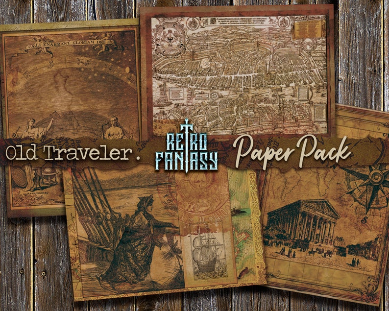 Old Traveler Journal Digital Paper Pack | INSTANT Download | Travel Map ...