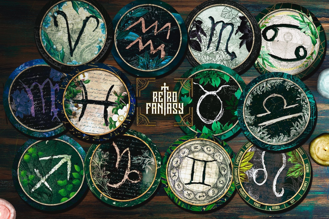 Printable 12 Zodiac Circle Tags • Magic • Book of Spells • Astrology ...