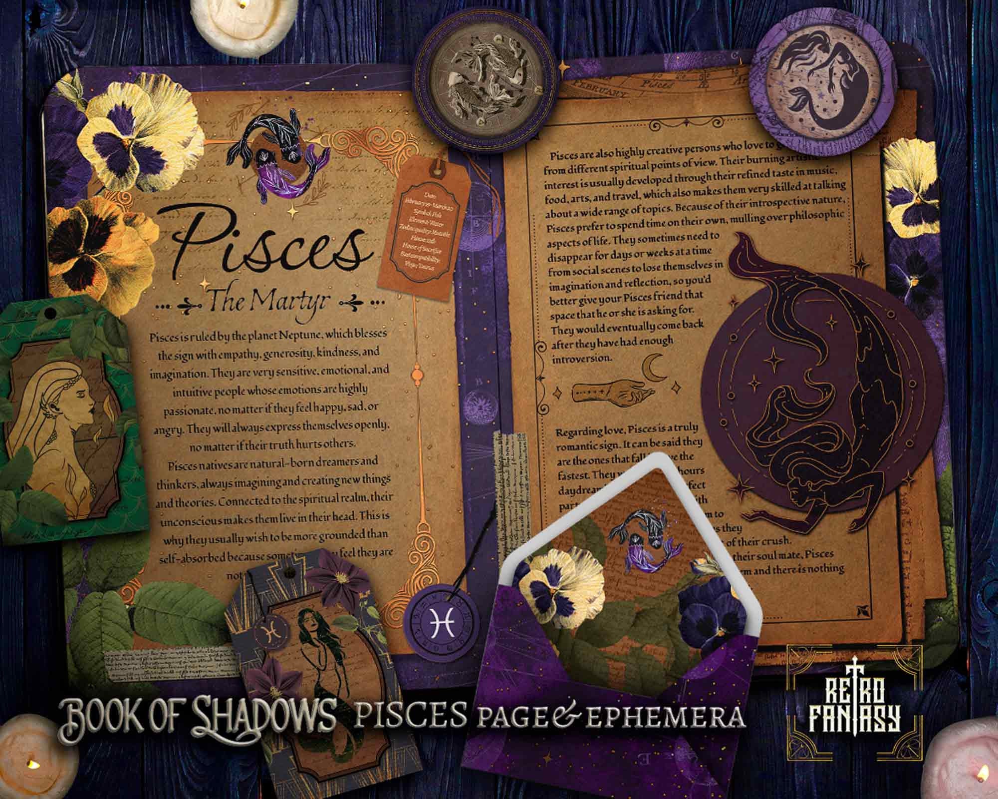 Printable PISCES Pages & Ephemera • Book of Shadows • ZODIAC • Wicca ...