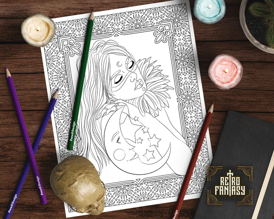 Witchy Moon Coloring Page • Printable • Colouring Book of Shadows ...