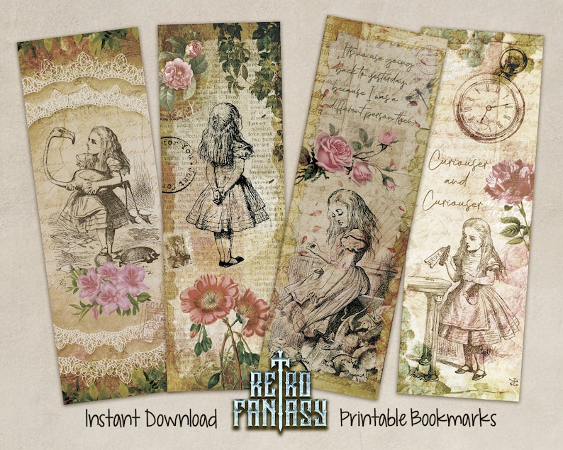 Printable Alice in Wonderland Vintage Bookmarks Shabby Chic - Etsy
