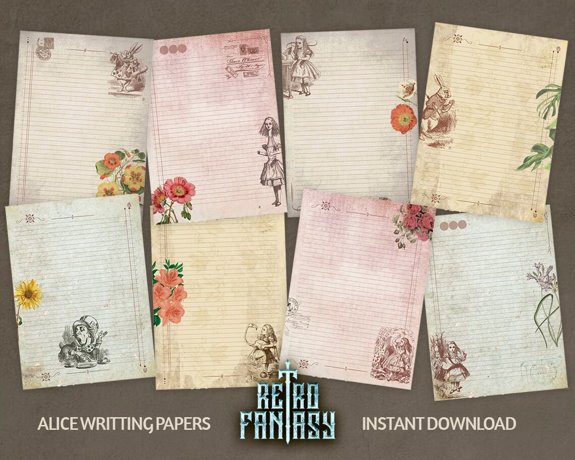 Printable Alice in Wonderland Journal Writting Papers Alice - Etsy