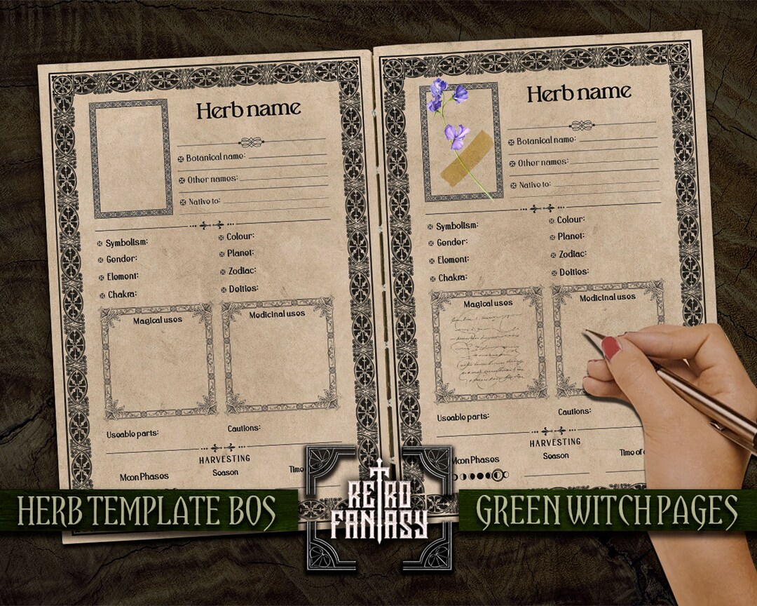 Herbs Template • Printable Grimoire Pages • Magic • Wicca • Journal ...