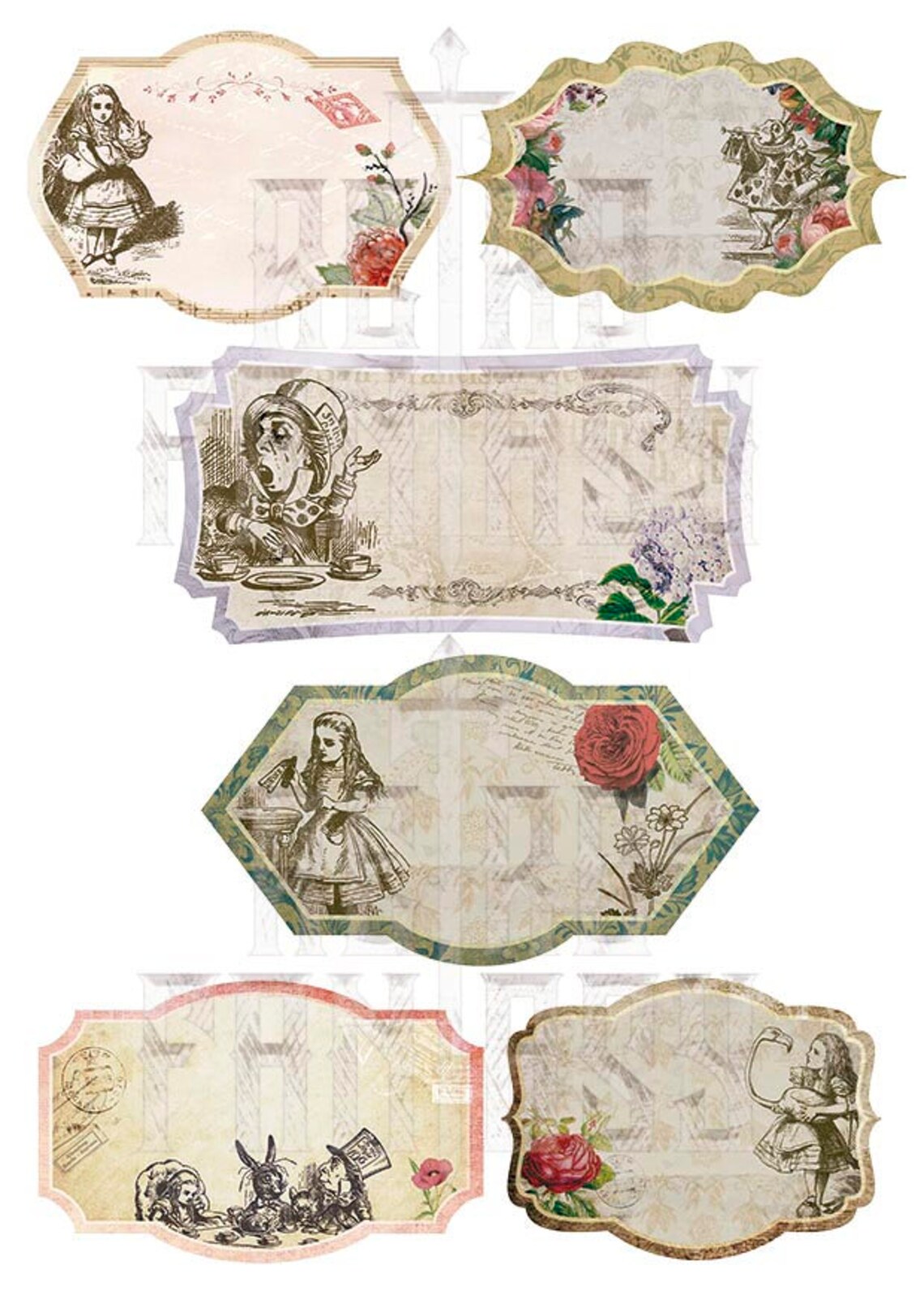 Alice in wonderland Vintage labels Shabby chic alice in | Etsy