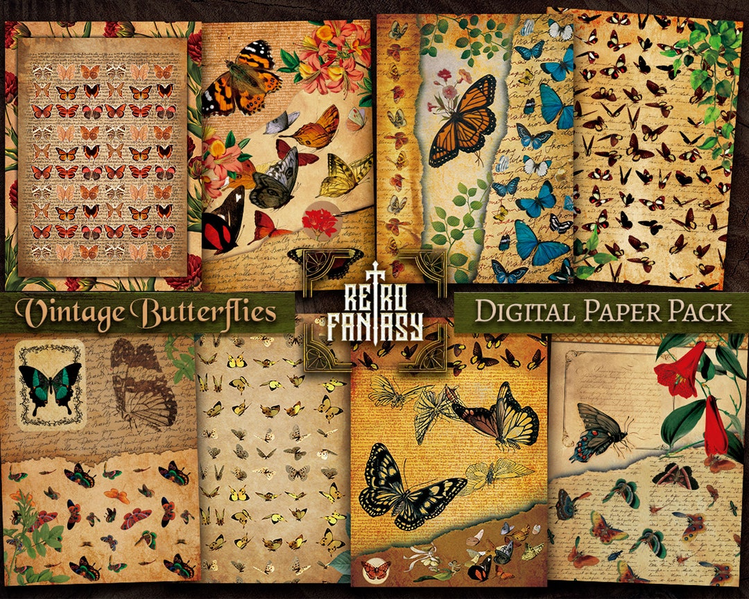 Vintage Butterflies Digital Paper Pack • Butterfly Junk Journal Kit ...