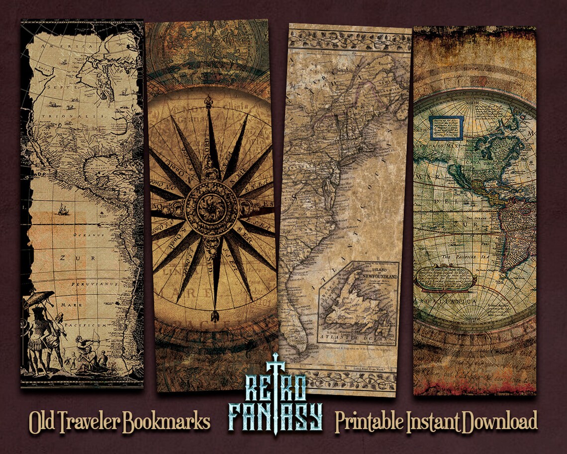 Old Traveler Vintage Bookmarks Vintage Maps Printable | Etsy