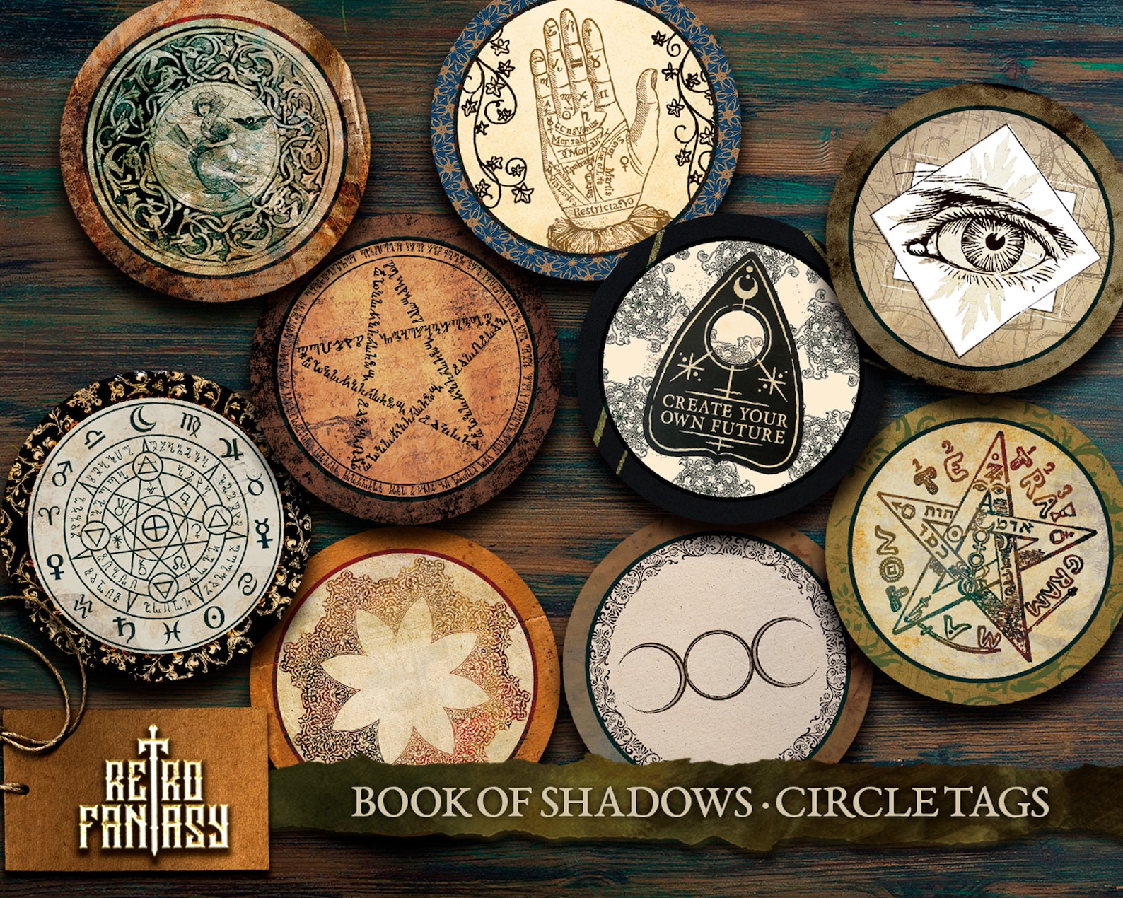 Printable Book of Shadows Circle Tags • Magic • Book of Spells ...