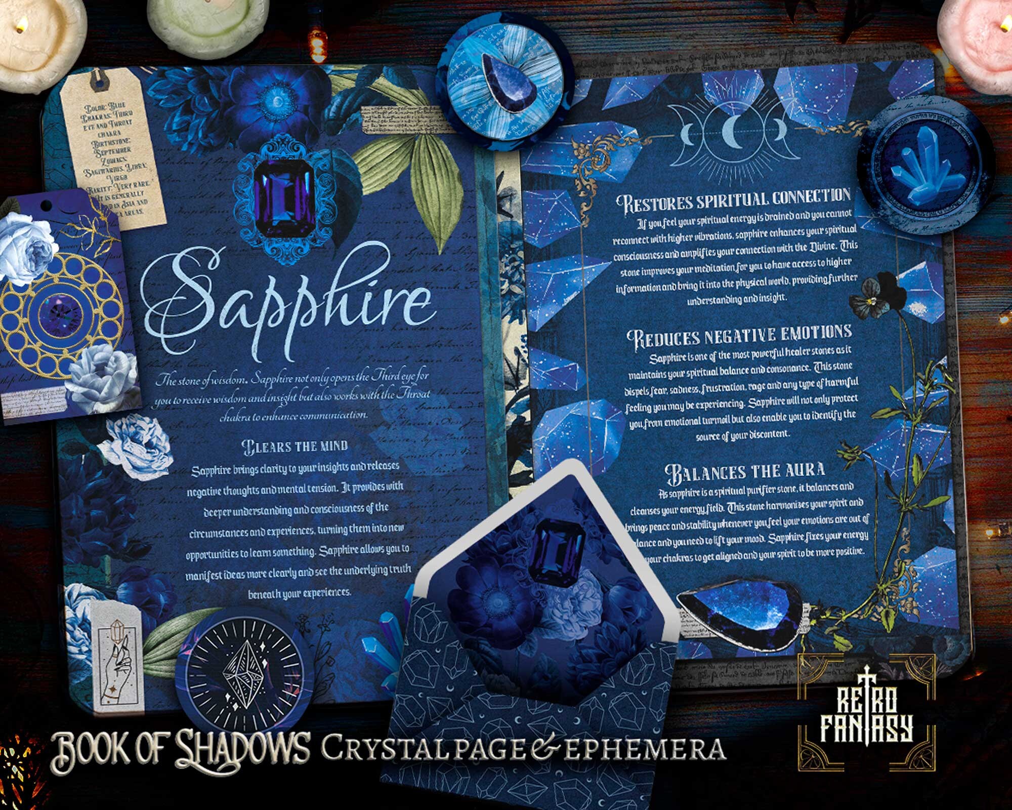 Printable SAPPHIRE Pages & Ephemera Book of Shadows - Etsy