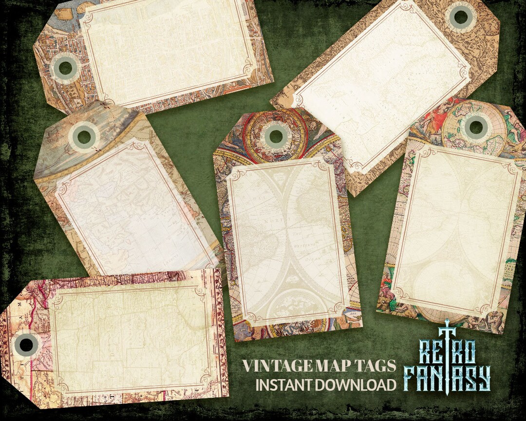 Vintage Map Tags | Vintage | Vintage Tags | Scrapbook Travel Journal ...