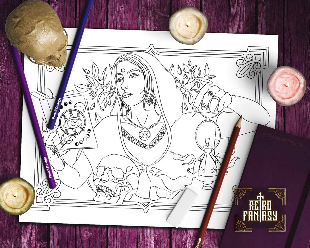 Witch Coloring Page • Printable • Colouring Book of Shadows • Magic ...