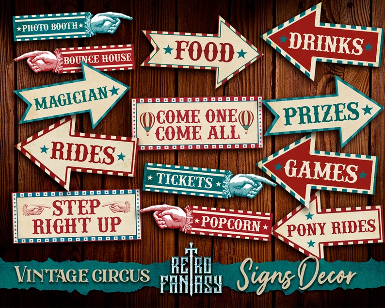 Vintage Circus Party Decor Set 13 Carnival Signs Retro | Etsy