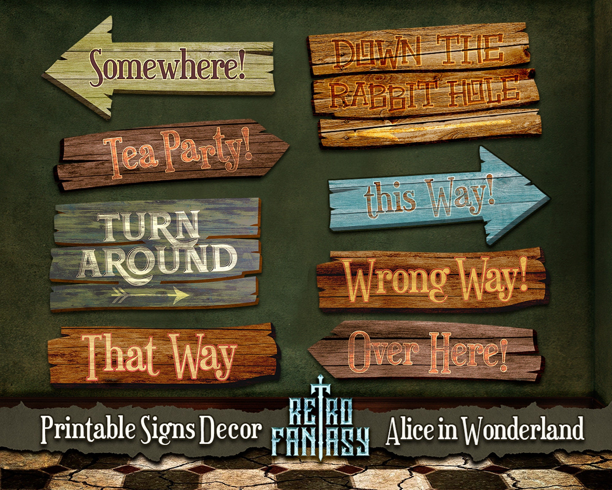 Alice in Wonderland Vintage Signs Decor Printable Wonderland | Etsy