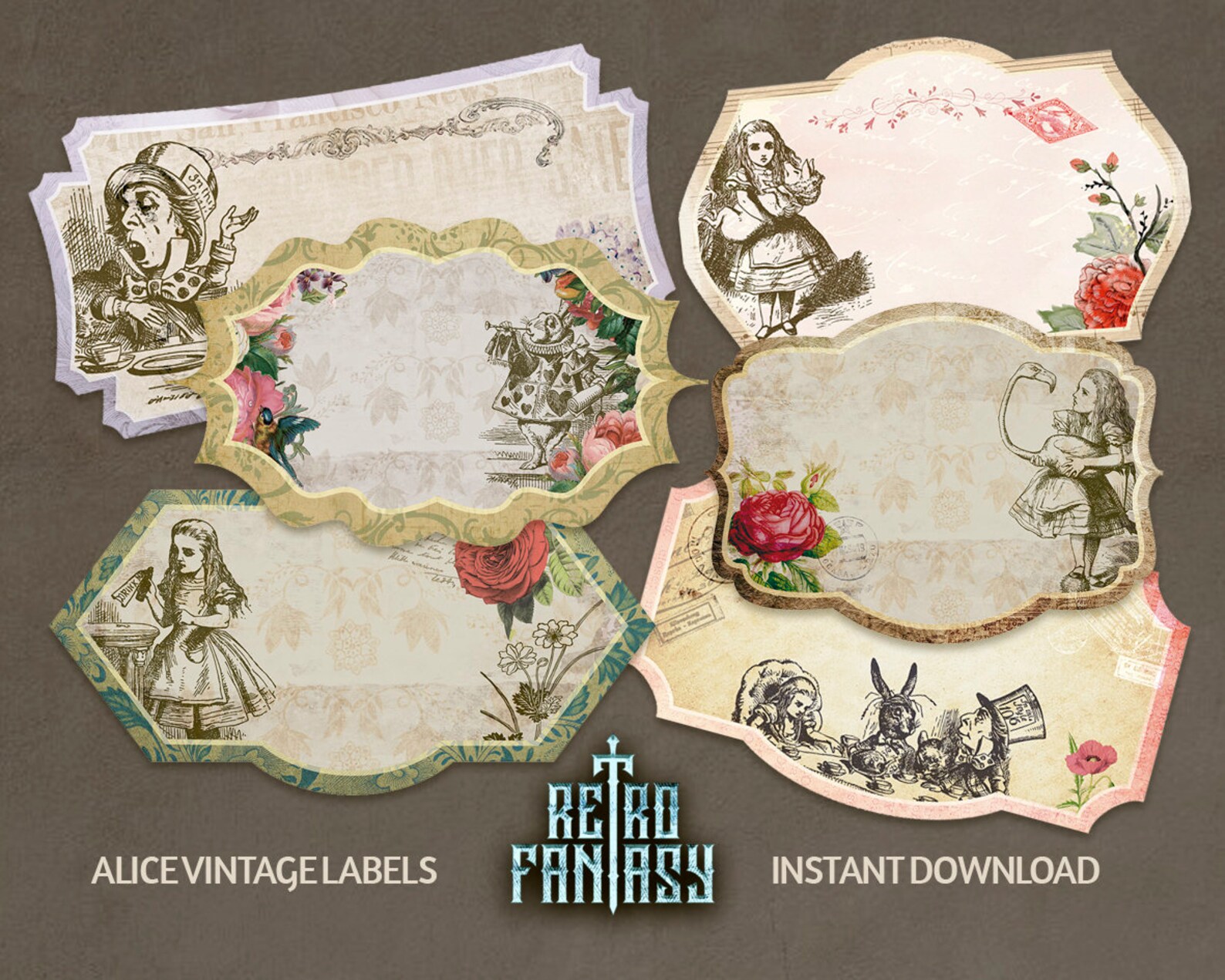 Alice in Wonderland Vintage Labels Shabby Chic Alice in - Etsy