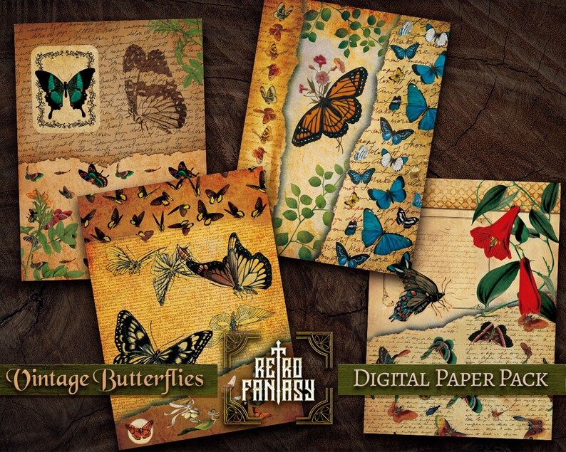 Vintage Butterflies Digital Paper Pack • Butterfly Junk Journal Kit ...