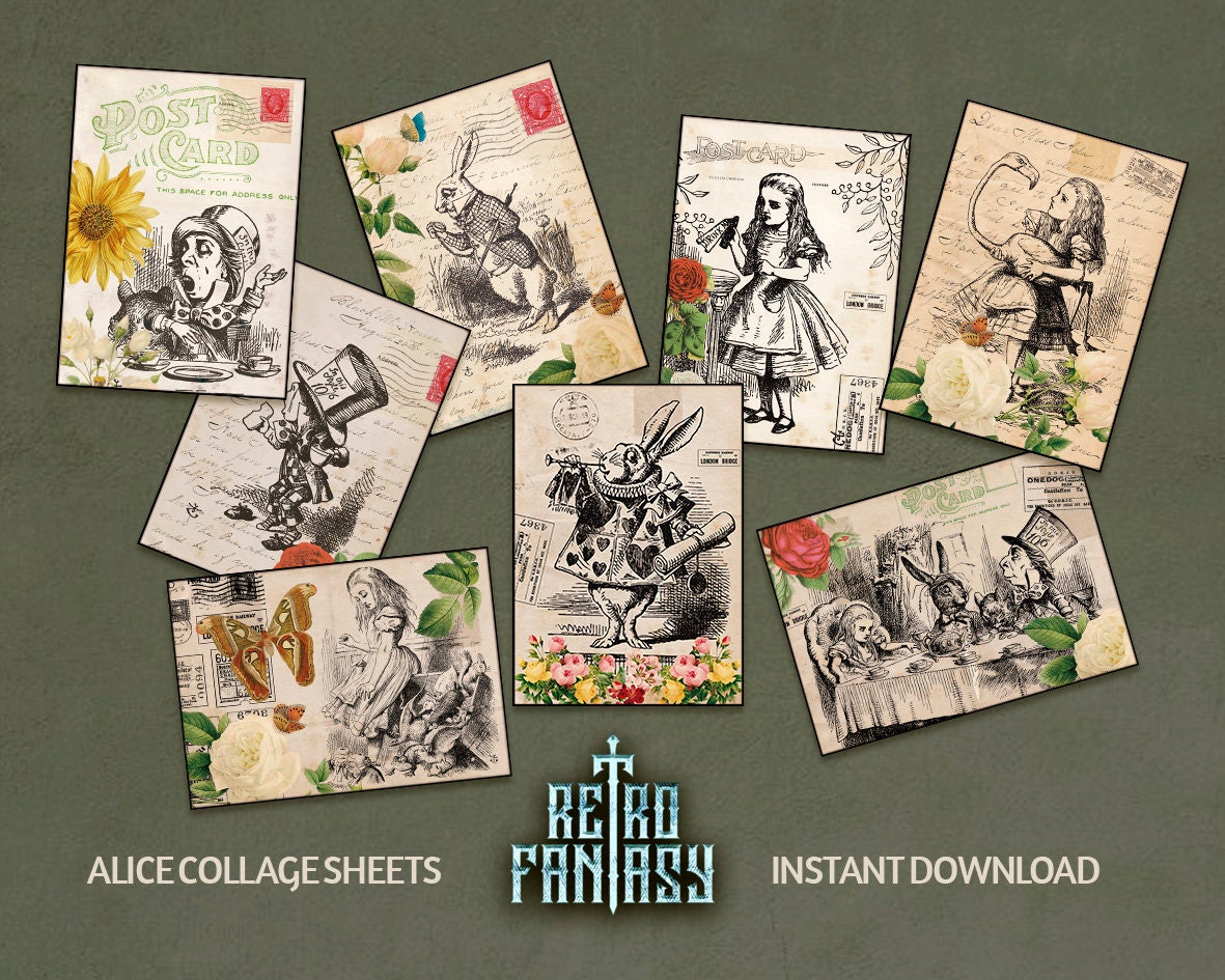 Alice in wonderland Vintage Tags Collage Sheet Alice in | Etsy