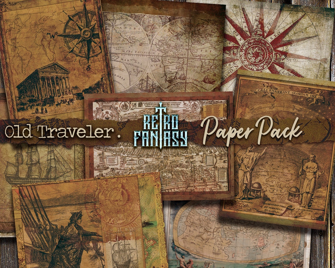 Old Traveler Journal Digital Paper Pack | INSTANT Download | Travel Map ...