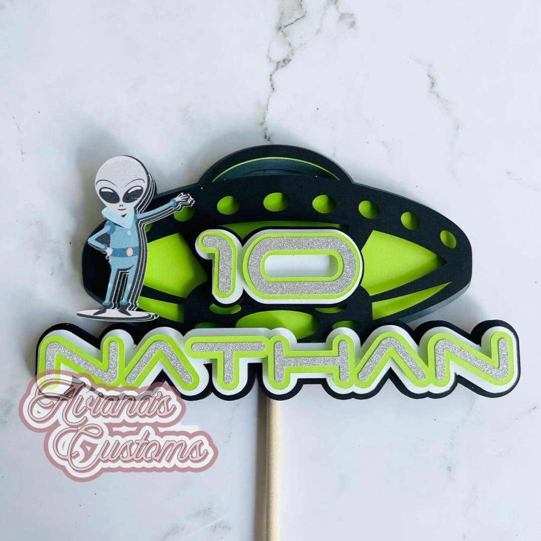 3D Custom UFO Alien Birthday Cake Topper , Alien Birthday Cake Topper ...