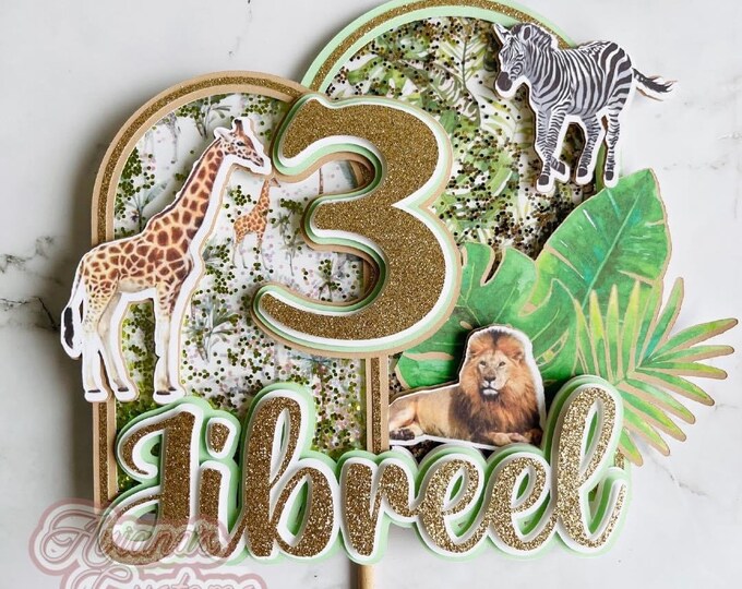 3D Safari Jungle Birthday Double Arch Shaker Cake Topper , Safari ...
