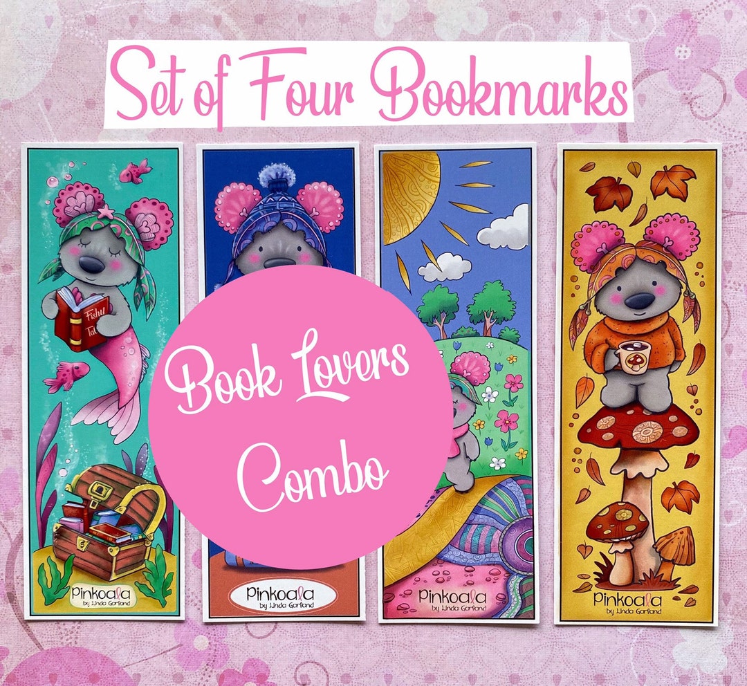 Set of Four Bookmarks - Pinkoala Book Lovers Combo- Bookmarks Complete ...