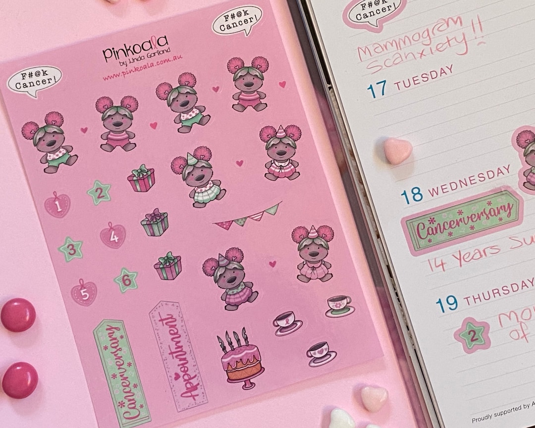 Cancerversary Sticker Sheet Set by Pinkoala / Breast Cancer Awareness ...