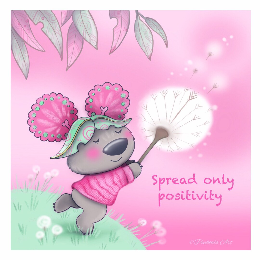 Positivity-art Print/ Pinkoala A4 Sized Illustration/ Wall Art ...