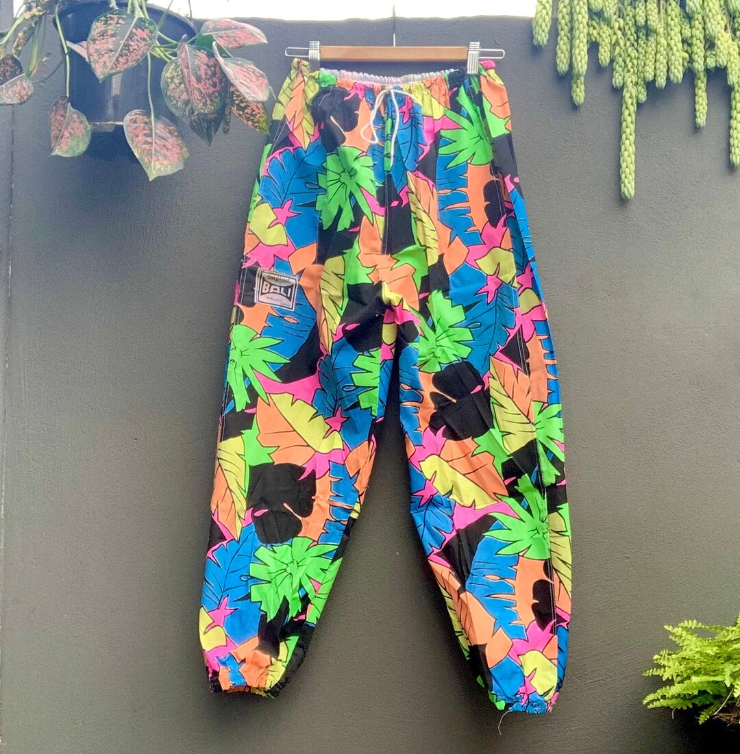 Vintage 80s Dead-stock, Fluro Tropical Print Happy Pants - Etsy