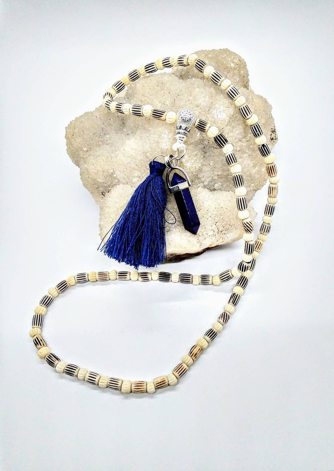 The Dark Blue Mala: a 22-in Long, Hand Carved, 108 Buffalo Bone Bead ...