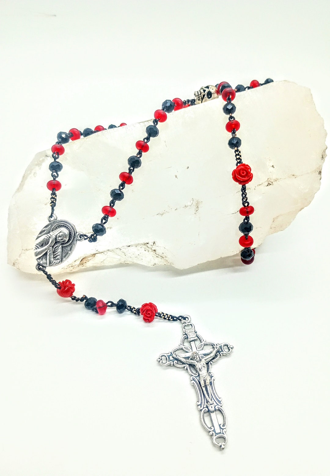 Red Rosary, Black Rosary, Glass Rosary, Skull Rosary, Rose Rosary, Emo ...
