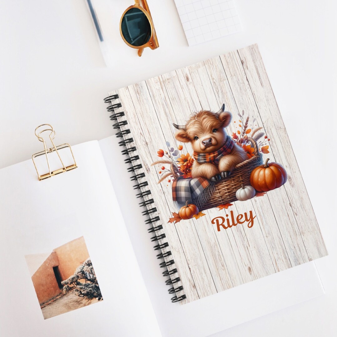 Custom Name Fall Highland Cow Journal, Spiral Notebook Ruled Line, Fun ...