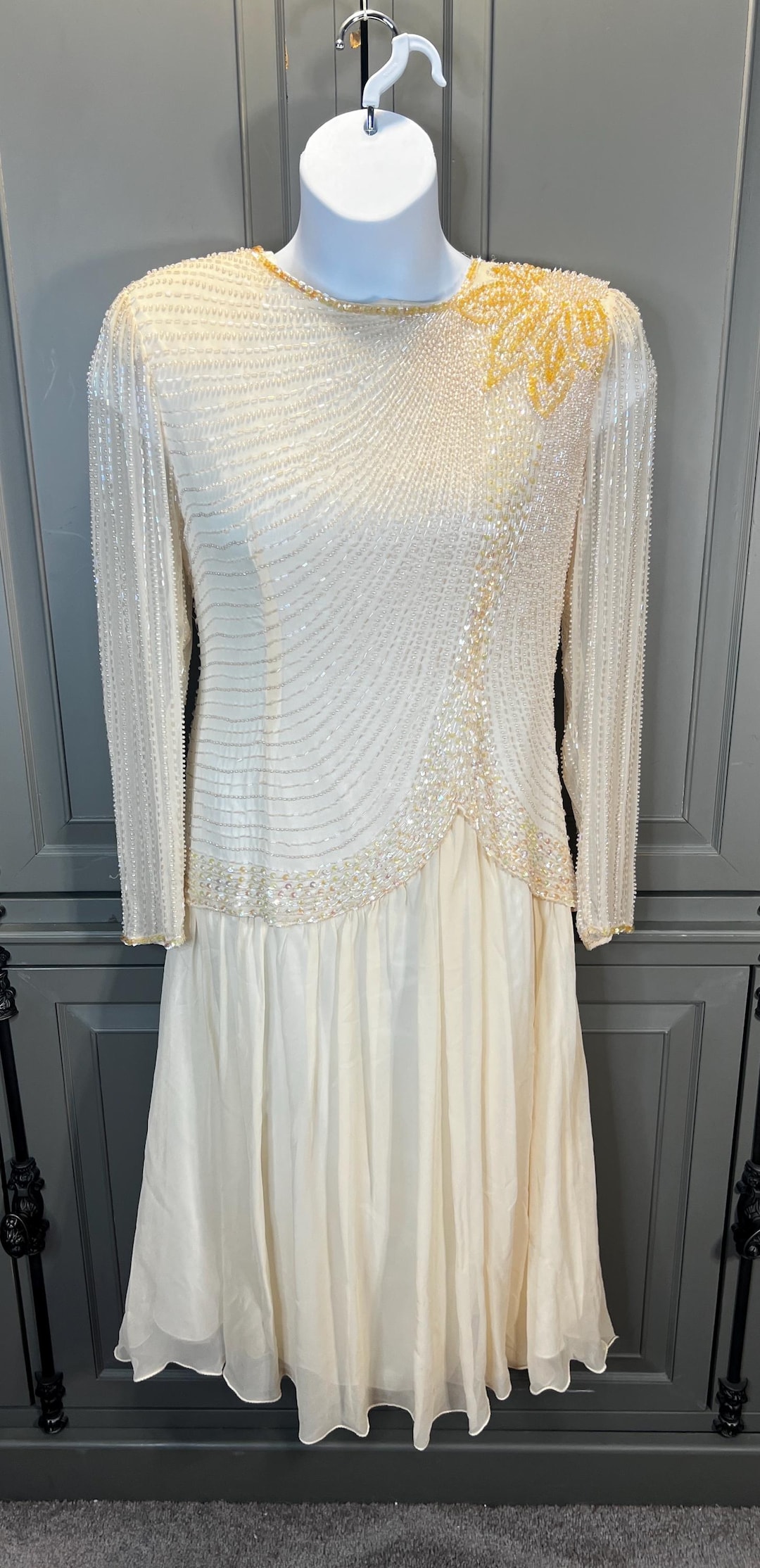 1980s Silk Beaded Dress Modern Day Size 12/14 - Etsy