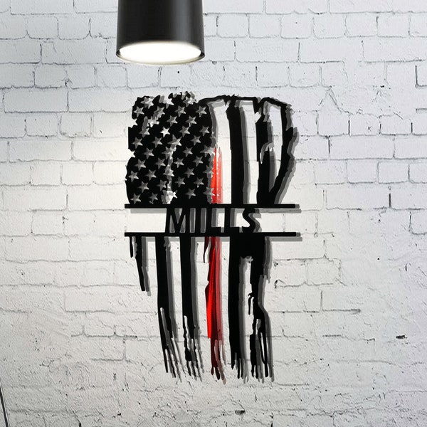 Thin Red Line Metal Flag - Etsy