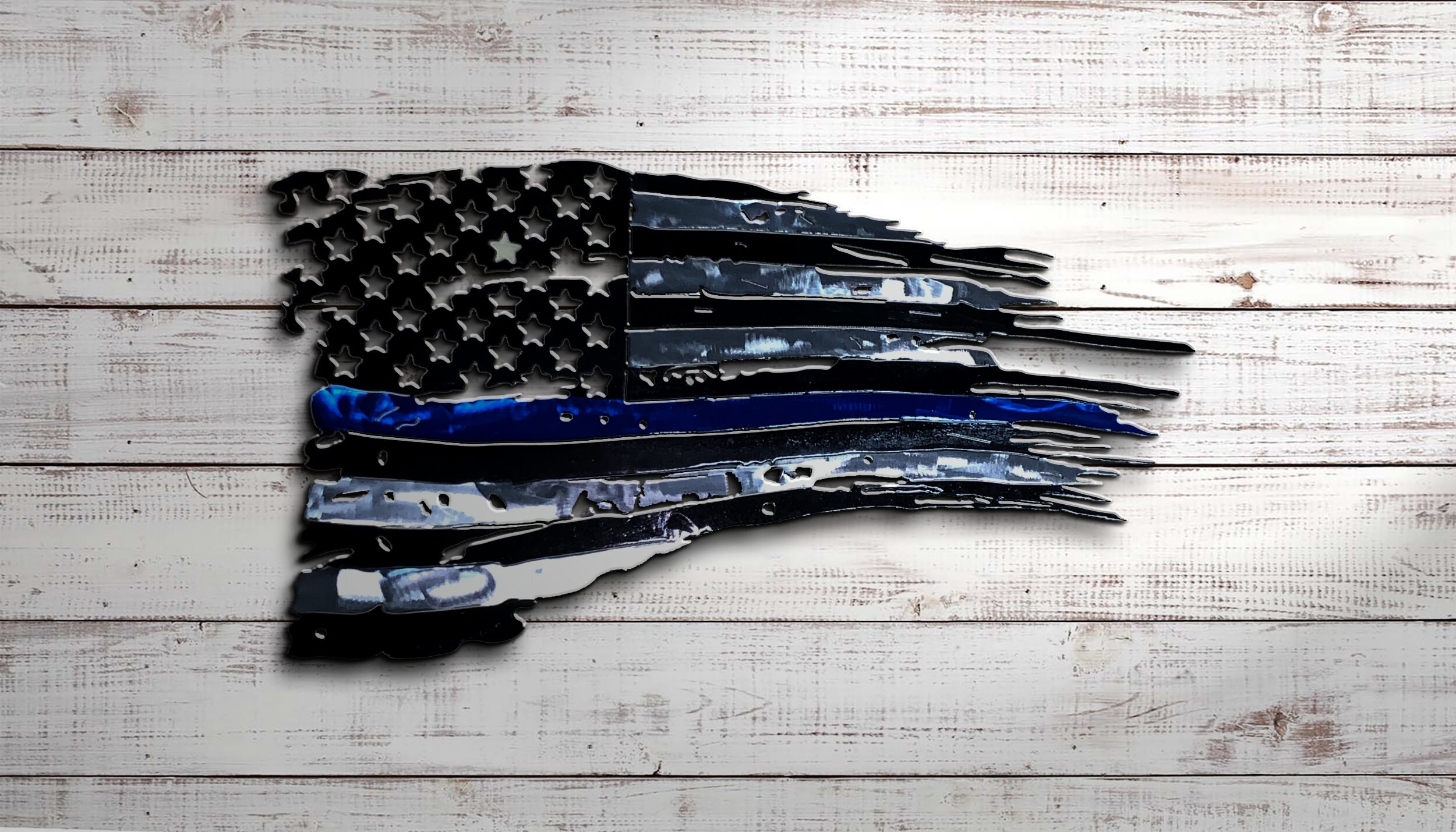 Tattered Thin Blue Line American Flag Custom Metal Wall Art | Etsy
